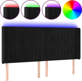 Čelo postele s LED černé 203 x 16 x 118/128 cm samet 3124354