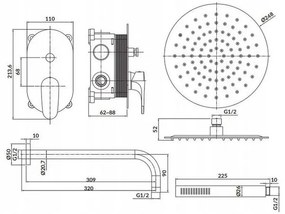 Cersanit Inverto - podomítková sprchová sada, zlatá, S952-007