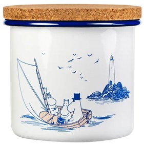 Dóza s víkem Moomins Sailors 1,3l, smalt-korek / bílo-modrá