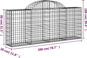 Klenuté gabionové koše 13ks 200x30x80/100 cm pozinkované železo 3146100