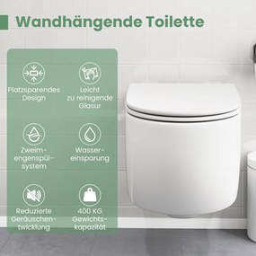 Costway Závěsné WC Keramické závěsné WC bílé s WC sedátkem dual splachovací