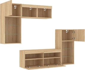 5dílná obývací stěna s LED dub sonoma kompozitní dřevo 3216727