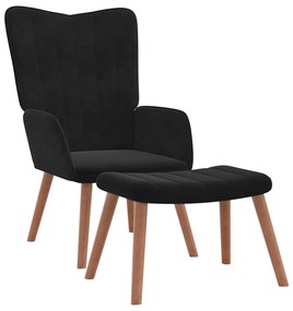 Relaxační křeslo se stoličkou černé samet 327672
