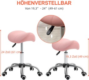HOMCOM Výškově nastavitelná stolička 49-61 cm pracovní stolička 360° otočná stolička kancelářská stolička pro kancelář, salon, masáž, spa Růžová