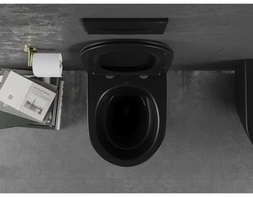 Mexen Lena, závěsná toaletní mísa 480x360x355 mm s pomalu padajícím sedátkem, černá matná - zlatý okraj, 30224075