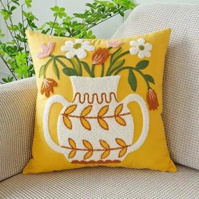 Flamenco Mystique Polštářový Povlak 45 x 45 cm, Žlutý s Motivem Květin, 100% Polyester
