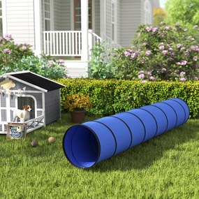 PawHut Psí agility tunel 300 x 50 cm Psí tunel se 4 kotvami do země Přenosná taška Hrací tunel pro malé středně velké psy Modrá barva