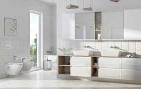 Cersanit Moduo, koupelnová skříňková souprava s umyvadlem na desku 80x45x95 cm, bílá lesklá-dub, S801-444