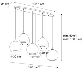 Závěsné svítidlo Art Deco tmavě bronzové s jantarovým sklem oválným 8-světlo - Sandra