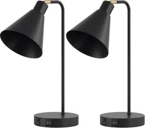 HOMCOM sada 2 moderních stolních lamp z oceli s USB porty, objímka E27, bez žárovek, černá