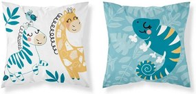 Detexpol Bavlněný povlak na polštář 40x40 zvíře žirafa zebra tyrkysová 3959 A Mayamoo 105