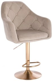 LuxuryForm DESIGN Barová židle ANDORA VELUR na zlaté kulaté podstavě - latte