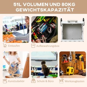 HOMCOM Skládací nákupní vozík s nastavitelnou teleskopickou rukojetí, schodolez do 80 kg, s víkem, bílý, na nákupy a cestování | Aosom.de