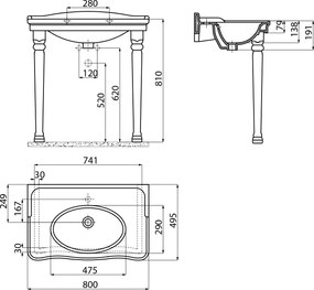Sapho Antik AN080 umyvadlo 80 x 50 cm