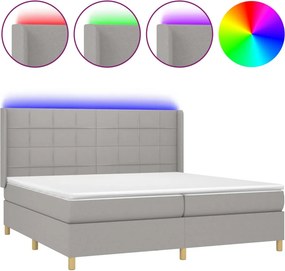 Box spring postel s matrací a LED světle šedá 200x200 cm textil 3138901