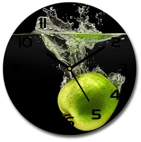 Wallmuralia Skleněné hodiny kulaté Zelená jablka fi 30 cm
