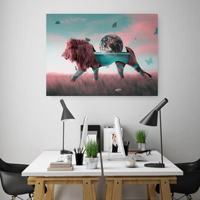 Gario Obraz na plátně Lev nesoucí planetu surrealismus - Bryantama Art Rozměry: 60 x 40 cm
