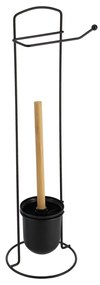 Stojan na toaletní papír a WC kartáč Black Bamboo, černá/s dřevěnými prvky, O