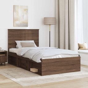 Rám postele s čelo Hnědý dub 100 x 200 cm Masivní borové dřevo 3411052