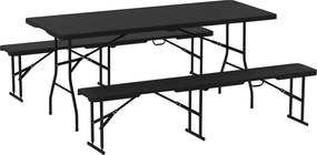 Sada pivního stanu Outsunny, skládací campingový stůl se 2 pivními lavicemi a rattanovým vzhledem, sada stolů pro balkon, párty stan, zahradu 180 x 74
