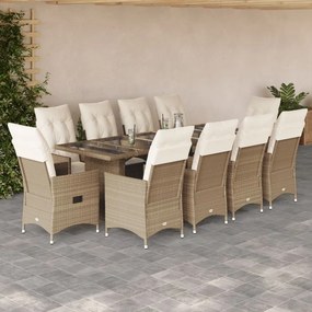 11dílný zahradní bistro set s poduškami béžový polyratan 3277247