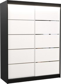 ADRK Furniture Posuvná skříň s LED osvětlením LUFT 150 SW-LUF-B+W-150+L-V141