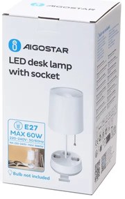 Aigostar - Stolní lampa se zásuvkami 1xE27/60W/230V bílá