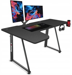 Prostorný rohový herní stůl v černé barvě