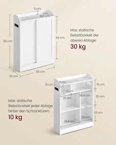 Úzká koupelnová skříňka s posuvnými dveřmi 60x20x80 cm bílá