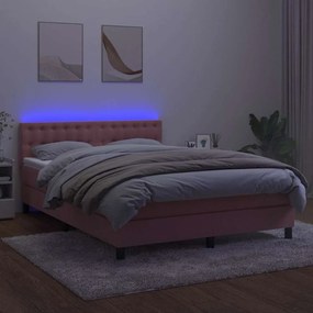 Box spring postel s matrací a LED růžová 140x200 cm samet 3134650