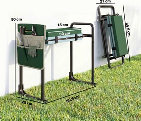 Outsunny skládací zahradní podložka a stolička s kolenní podložkou, kapsou na nářadí a nastavitelnými nohami — nosnost 150 kg, 60,5 × 29 × 50 cm, zel…