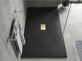 Mexen Hugo, obdélníková sprchová vanička SMC 160 x 100 cm, černá, zlatá krytka, 42701016-G
