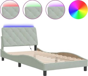 Rám postele s LED bez matrace světle šedý 100 x 200 cm samet 3213837