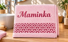 Bellatex Froté ručník krajka s výšivkou MAMINKA 50x100 cm Maminka Růžová