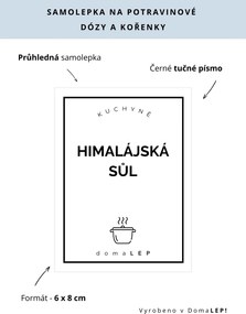 HIMALÁJSKÁ SŮL – průhledná samolepka na dózu, tučné písmo, 6 x 8 cm | DomaLEP