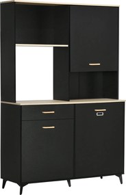 HOMCOM Kuchyňské Komoda s 1 Šuplíkem 3 Dveřmi a Otevřeným Úložným Prostorem Moderní Styl Mikrovlnná Trouba 119x41x180 cm Černá | Aosom