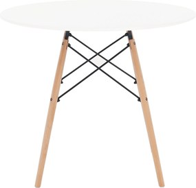 Jídelní stůl, bílá/buk, průměr 90 cm, GAMIN 2 NEW 90