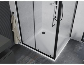 Mexen Apia rozsouvací sprchový kout 100 x 100 cm, Průhledné, Černá + sprchová vanička Flat, Bílá- 840-100-100-70-00-4010B
