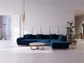 KOOKO HOME Rohová rozkládací sametová pohovka s úložným prostorem Calmato XL pravý roh