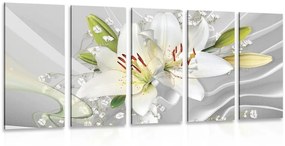 5-dílný obraz bílá lilie na zajímavém pozadí Varianta: 100x50