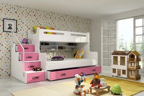 BMS Group Dětská multifunkční postel se schůdky s úložným prostorem MAX 3 200x120 růžová Růžová