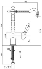SAPHO KIRKÉ WHITE stojánková dřezová retro baterie, bílá páčka, zlato KI14BZ