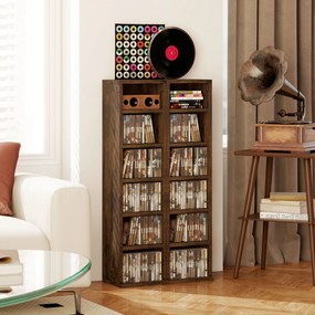 HOMCOM Sada 2 sloupkových polic CD-DVD skříň se 6 + 6 přihrádkami 21 x 22,5 x 88,5 cm maximální kapacita 204 CD rustikální hnědá