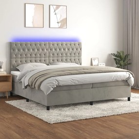 Box spring postel s matrací a LED světle šedá 200x200 cm samet 3136323