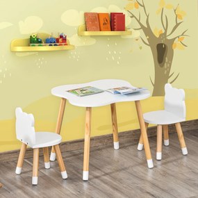 Sada stolu a 2 židlí HOMCOM pro děti - Dřevěný nábytek do dětského pokoje a herny 56x56x50 cm a židle 28x25x46 cm Přírodní a bílá