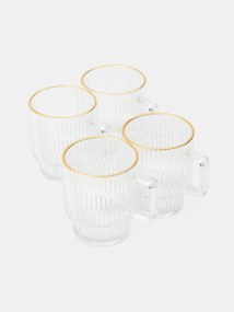 Sinsay - Sada skleněných hrnků s rýhovaným povrchem a pozlaceným okrajem 4 pack - clear