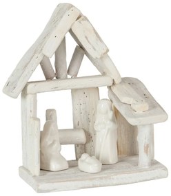 Bílý dřevěný Betlém s porcelánovými postavičkami Nativity wood - 16*10*19 cm