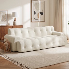 HOMCOM 3místná Chenille pohovka 211 cm, obývací pohovka, hluboké sedadlo, vakuově stlačená, bez montáže, krémová
