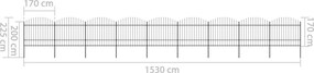 vidaXL Zahradní plot s hroty ocel (1,5–1,75) x 15,3 m černý [277747]