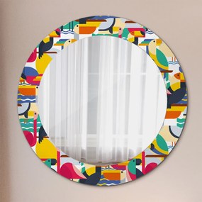 Kulaté dekorativní zrcadlo na zeď Geometrické tropické ptáky fi 60 cm